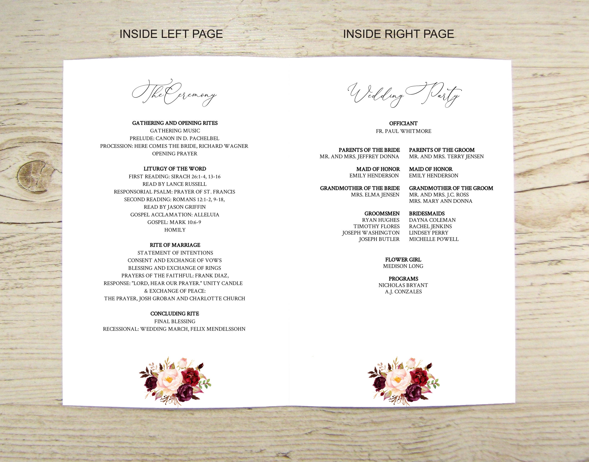 Folded Wedding Program Template Ceremony Template Burgundy | Etsy