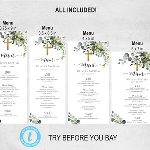 Baptism Menu Cards Template, Boho Christening Menu Template, Editable ...