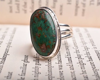 Wide Silk Ring with Chrysocolla Opal and Blue in sterling | Etsy