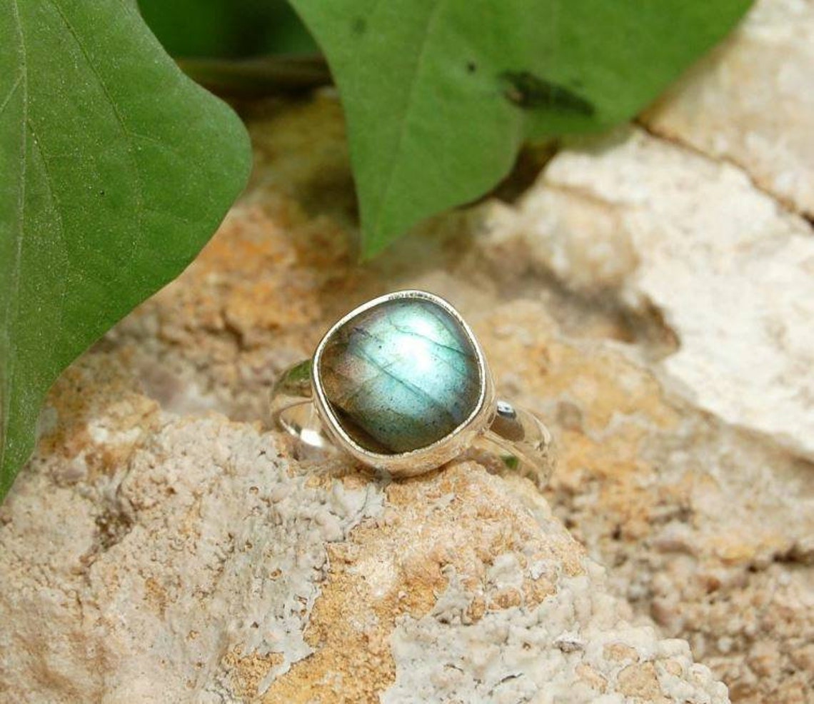 Blue Labradorite Ring, Sterling Silver, Blue Stone Ring, Gemstone Ring ...
