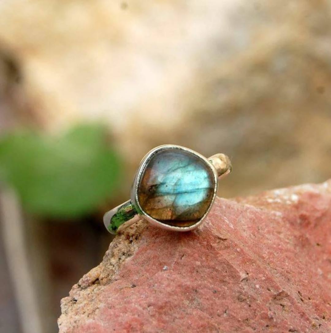 Blue Labradorite Ring, Sterling Silver, Blue Stone Ring, Gemstone Ring ...