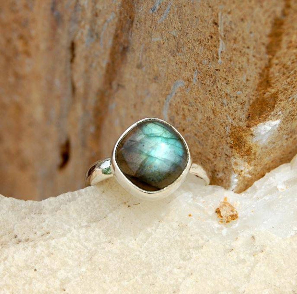 Blue Labradorite Ring Sterling Silver Blue Stone Ring | Etsy