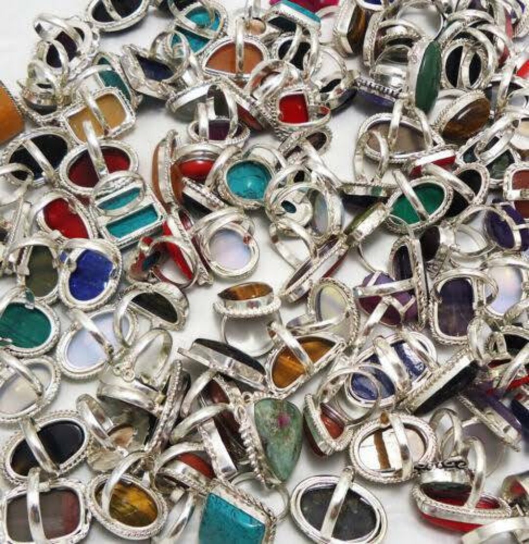 Wholesale Ring Lot, 925 Sterling Silver, Multi Gemstone Silver Ring ...
