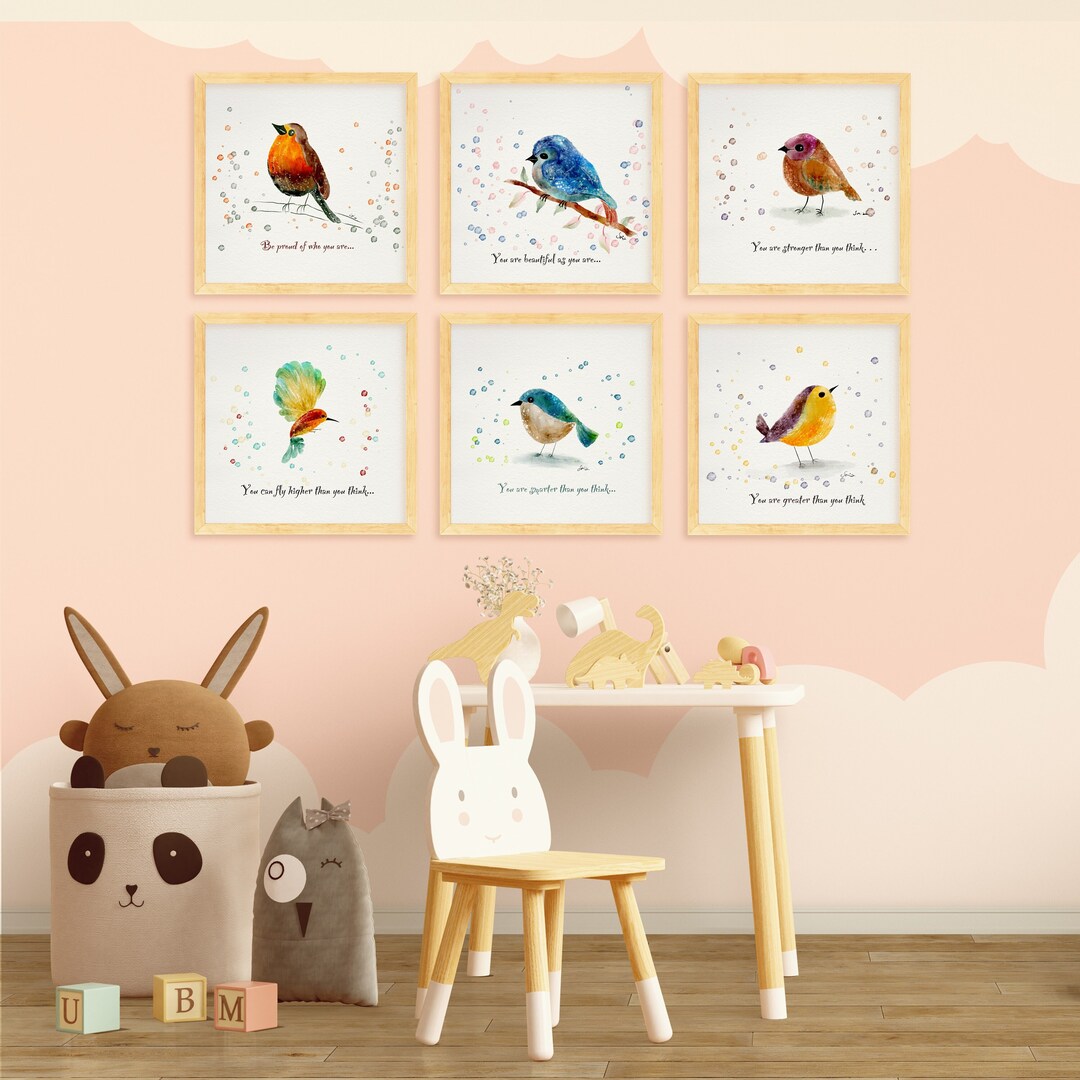 Little Bird Art Set of 6 Prints With Quotes Digital Art Prints Nursery ...
