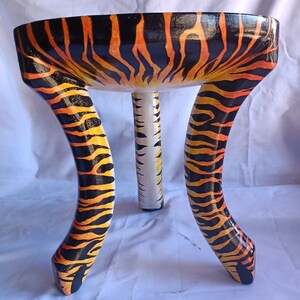 Beautiful Handmade Oval Wood Entiger Print 3 Legged Stool With a Handle ...