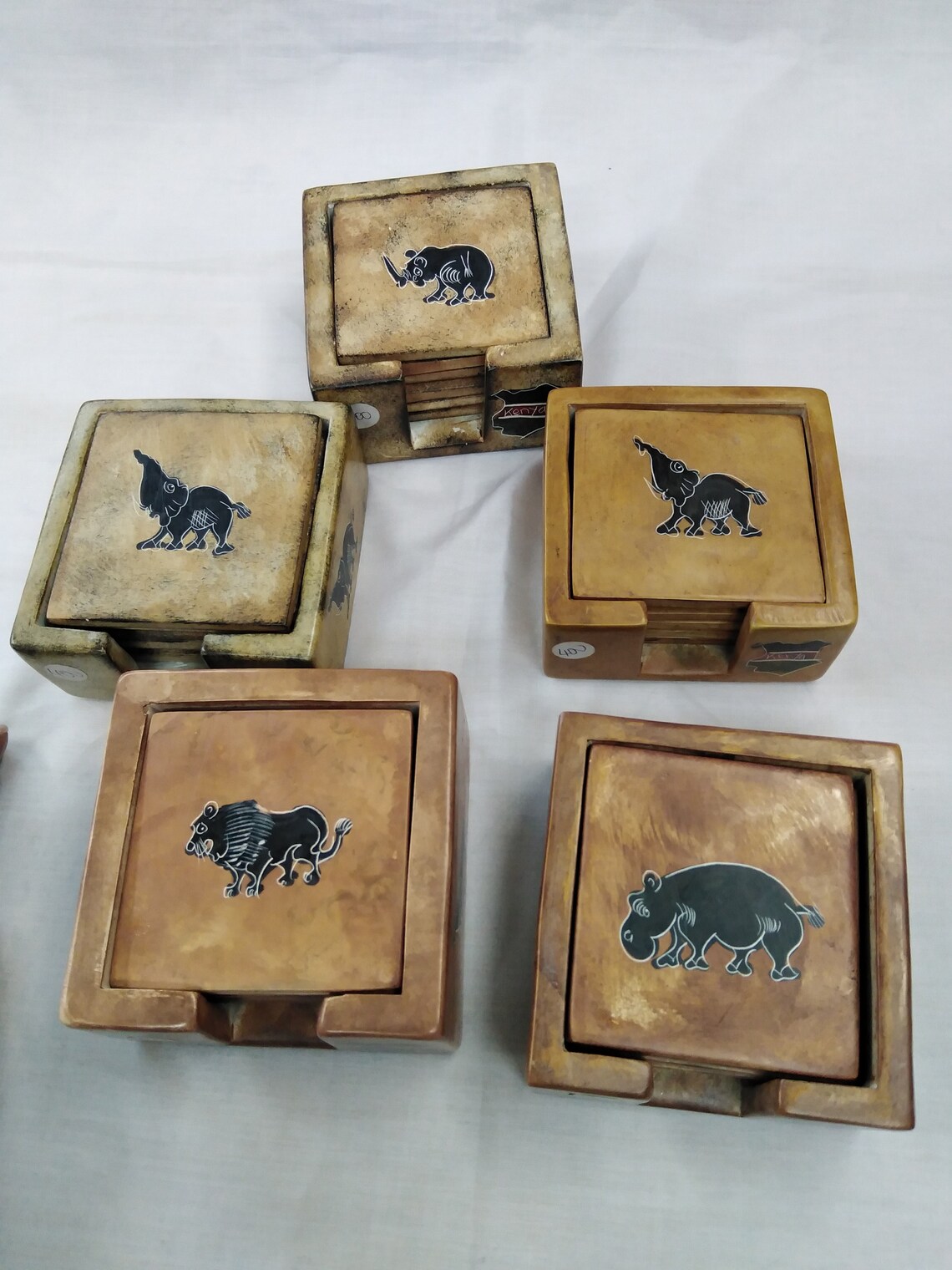 6 Soapstone Square Coaster Set With Holder. Drink Coasters. - Etsy