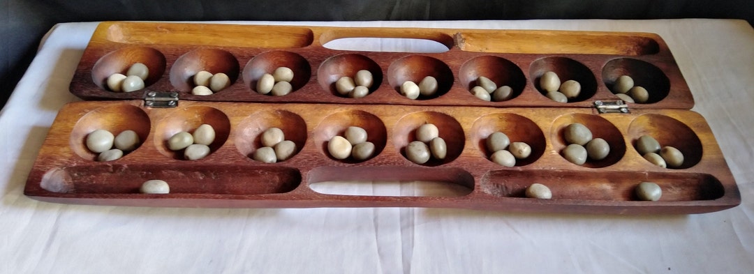 Handmade Mancala Board Game-Personalized.Dark Hardwood Bao Board Game ...