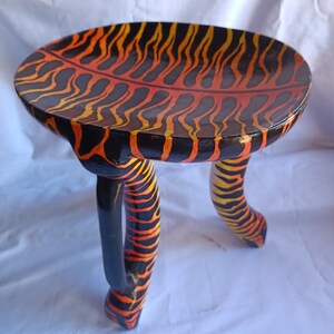 Beautiful Handmade Oval Wood Entiger Print 3 Legged Stool With a Handle ...