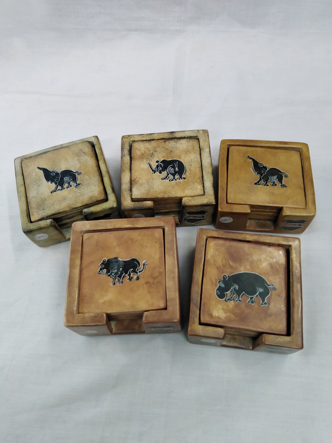 6 Soapstone Square Coaster Set With Holder. Drink Coasters. - Etsy