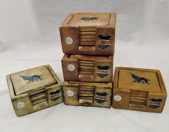 6 Soapstone Square Coaster set with Holder. Drink Coasters. | Etsy