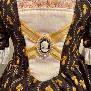 Black Print Colonial Gown With Cameo Jewel and Pinner Cap for 18" Doll ...