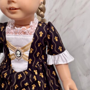 Black Print Colonial Gown With Cameo Jewel and Pinner Cap for 18" Doll ...