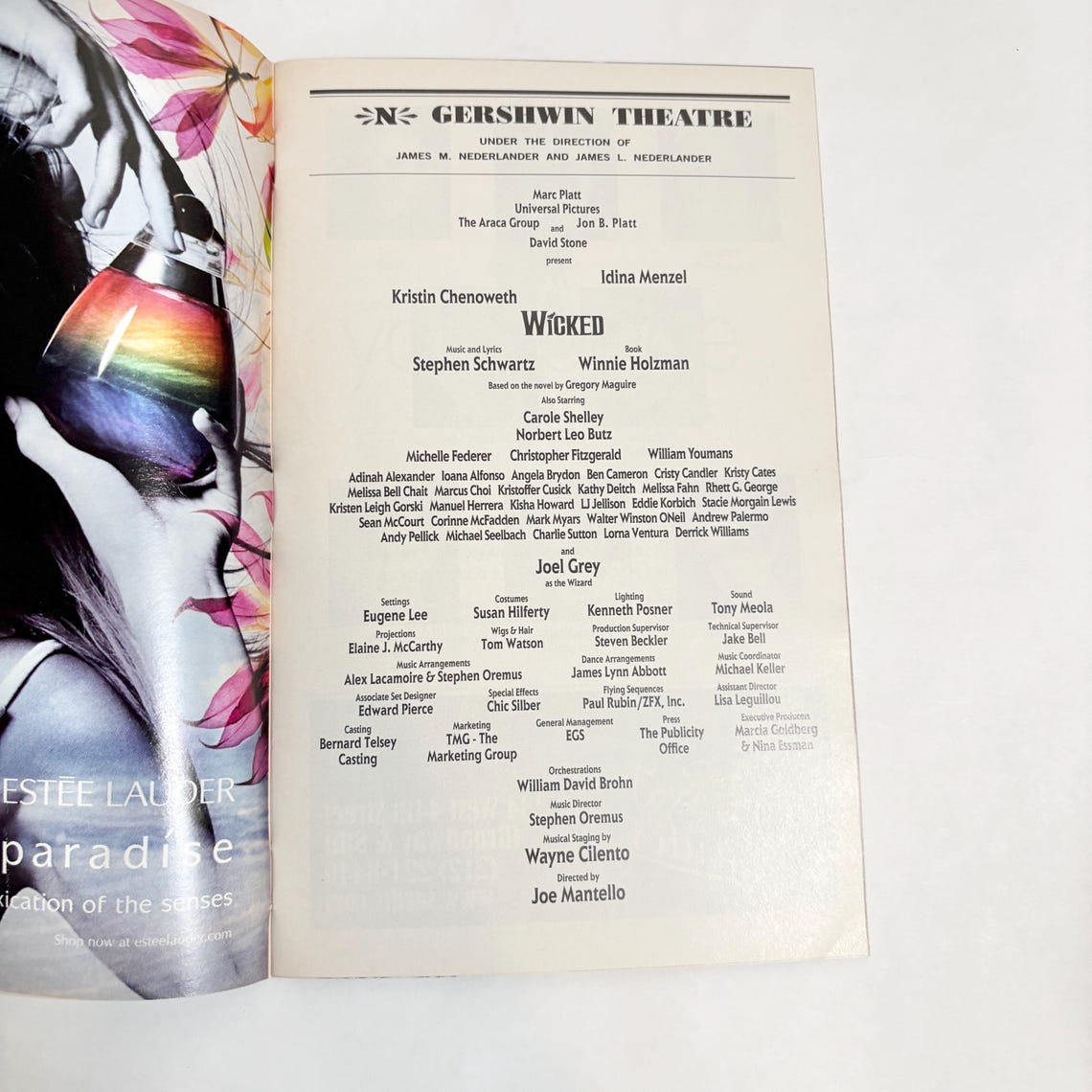 Wicked Playbill Original Broadway Cast 2004 Gershwin Theatre Idina ...