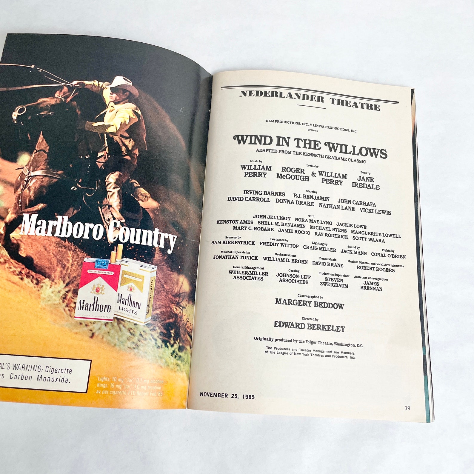 VINTAGE PLAYBILL Wind in the Willows 1985 FLOP Musical Nederlander ...