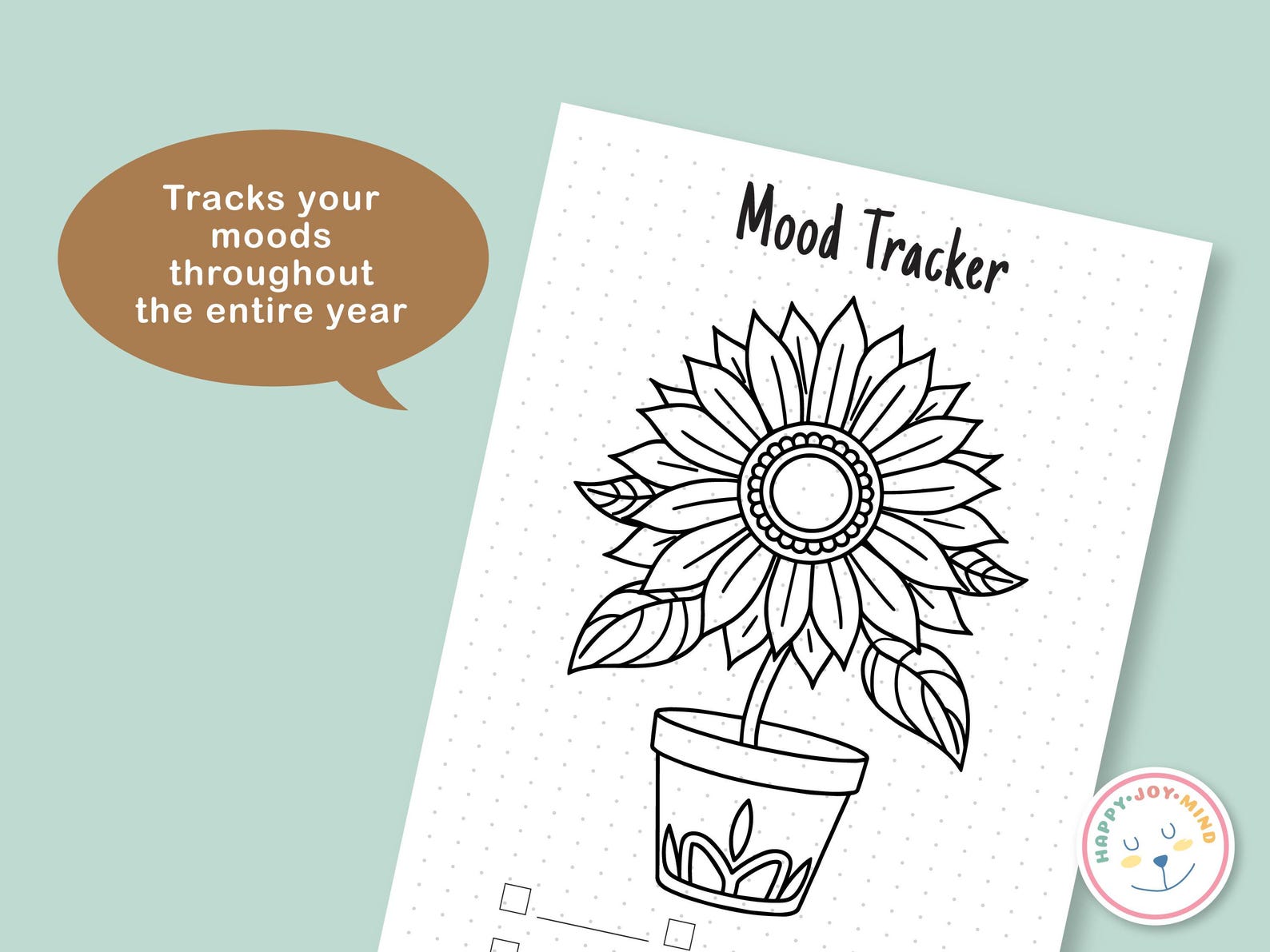 Sunflower Flower Mood Tracker Printable Journal Page & Emotion Tracker ...