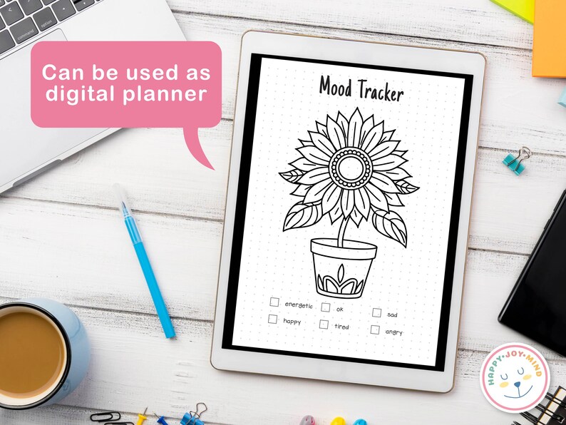 Sunflower Flower Mood Tracker Printable Journal Page & Emotion Tracker ...
