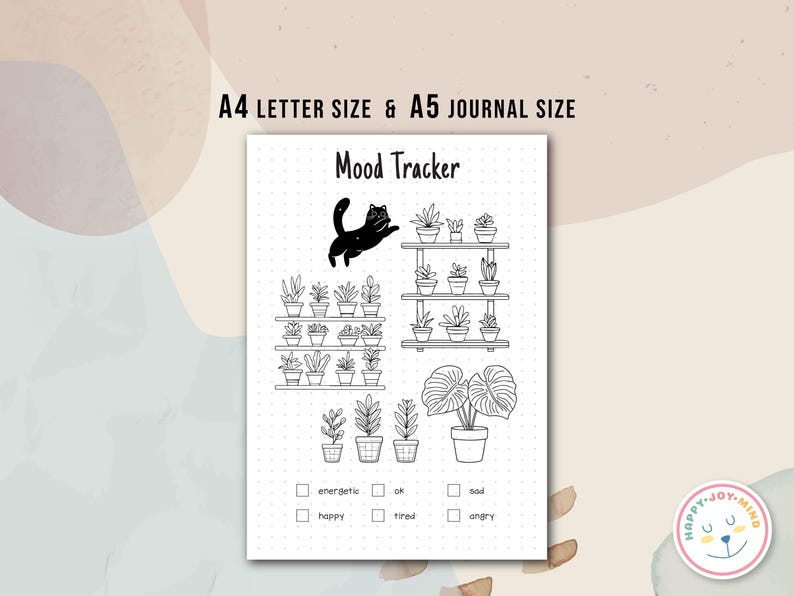 Cat & Plants Mood Tracker Printable Journal Page for Cat Lovers and ...