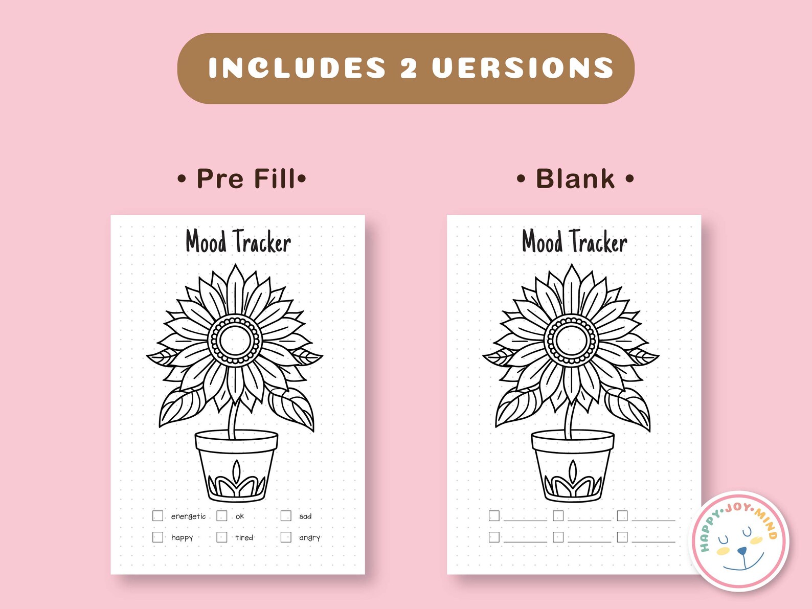 Sunflower Flower Mood Tracker Printable Journal Page & Emotion Tracker ...