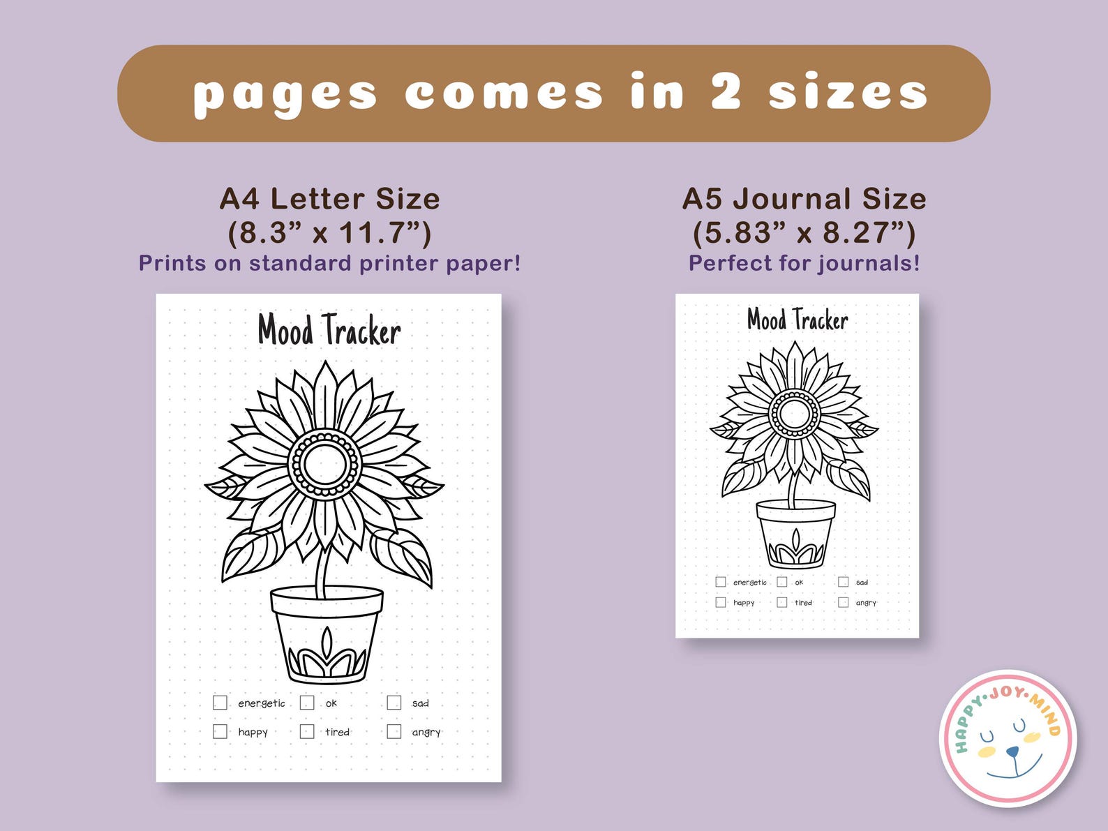 Sunflower Flower Mood Tracker Printable Journal Page & Emotion Tracker ...