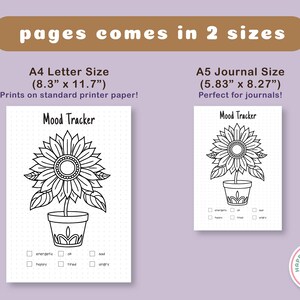 Sunflower Flower Mood Tracker Printable Journal Page & Emotion Tracker ...