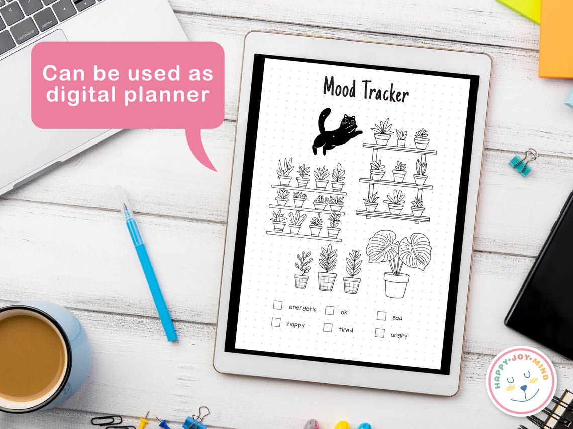 Cat & Plants Mood Tracker Printable Journal Page for Cat Lovers and ...