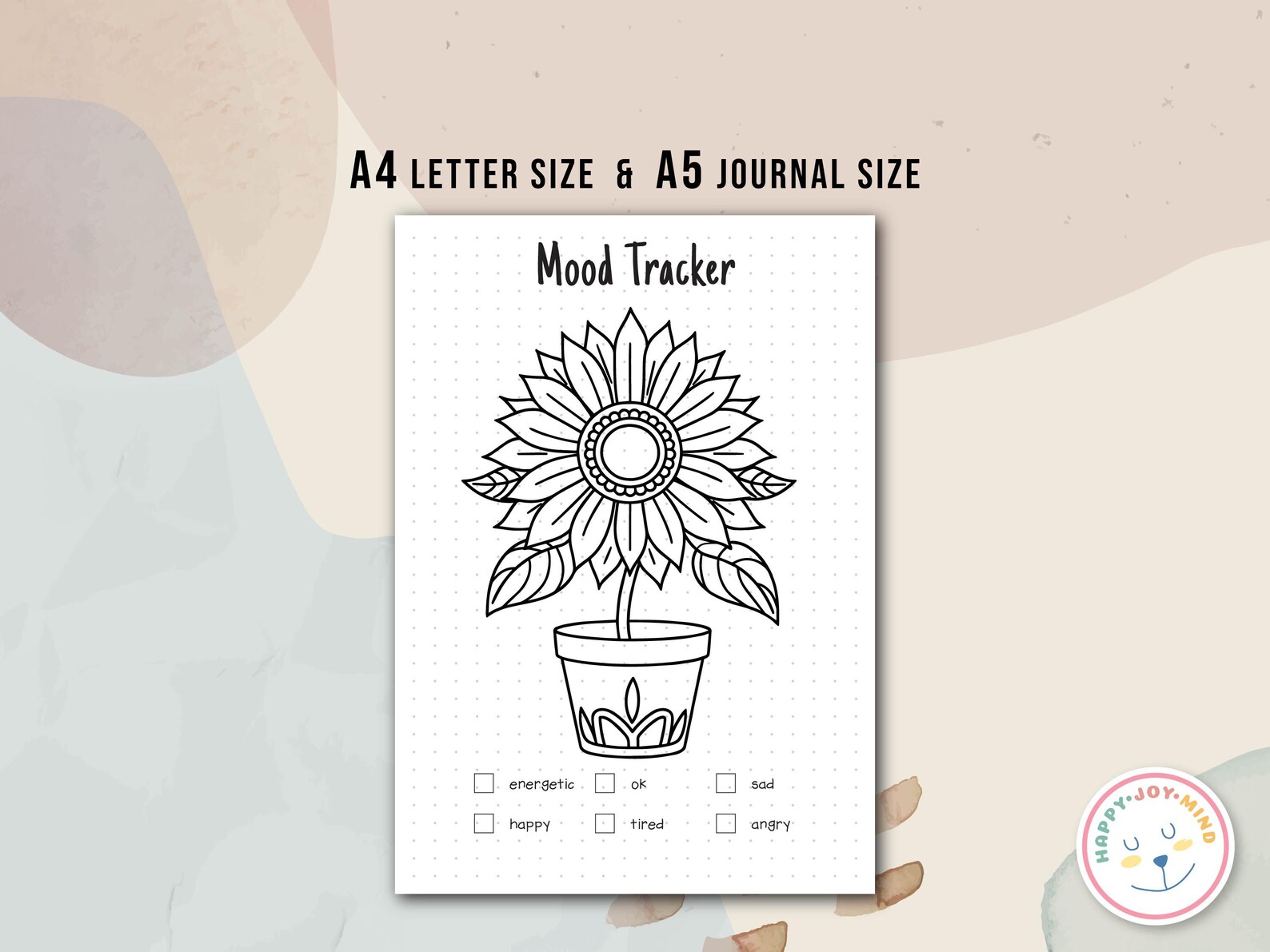 Sunflower Flower Mood Tracker Printable Journal Page & Emotion Tracker ...