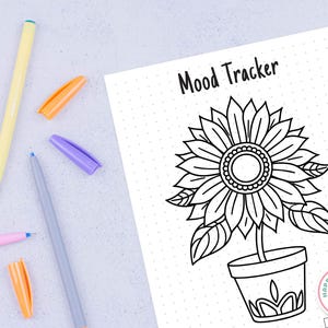 Sunflower Flower Mood Tracker Printable Journal Page & Emotion Tracker ...