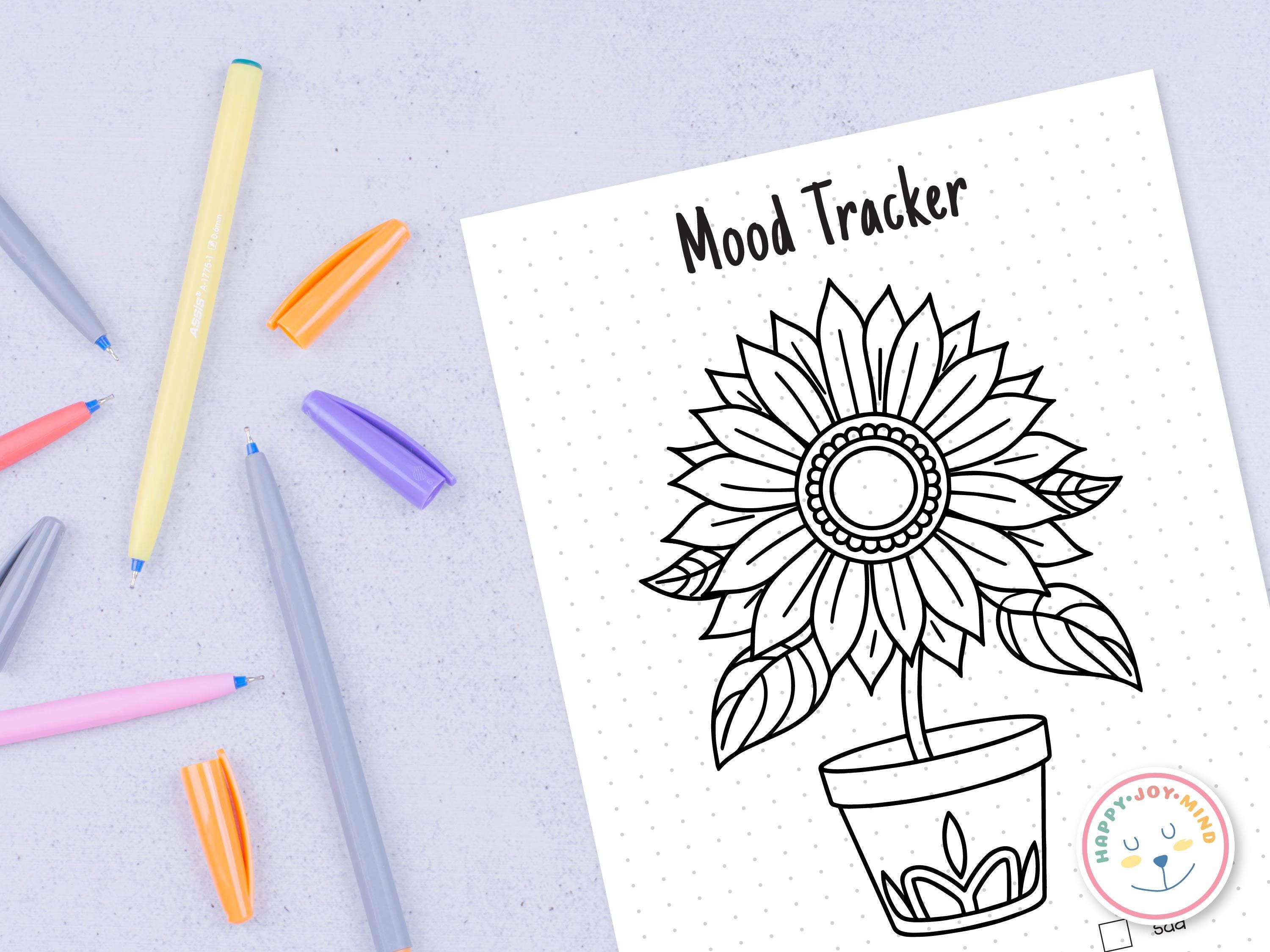 Sunflower Flower Mood Tracker Printable Journal Page & Emotion Tracker ...