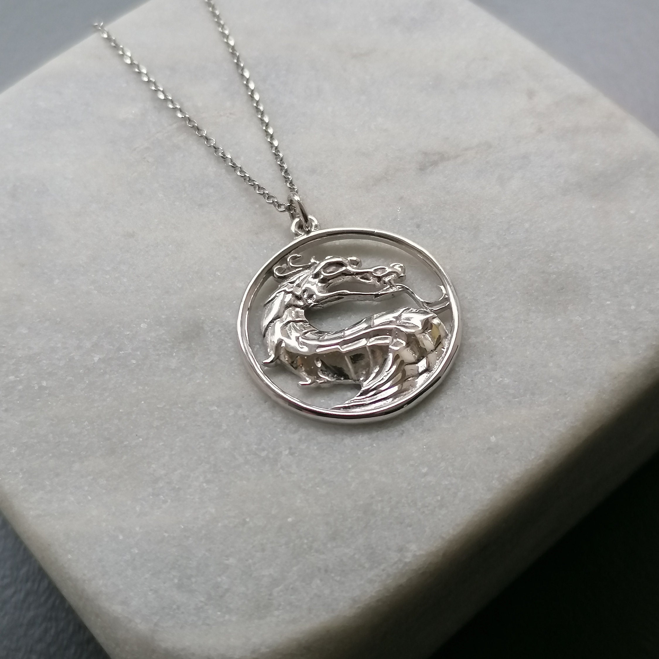 Dragon Necklace Sterling Silver Dragon Unisex Pendant White - Etsy