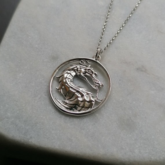 Dragon Necklace Sterling Silver Dragon Unisex Pendant White | Etsy