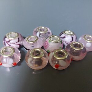 Pink Pandora Style Murano Glass Beads, Large Hole Beads, European Glass ...