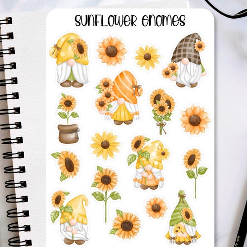 Sunflower Gnome Sticker Sheet Gnome Stickers Sunflower - Etsy