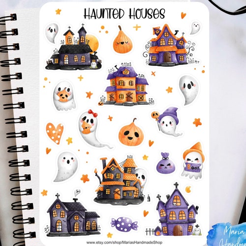 Haunted House Sticker Sheet Haunted House and Ghost Stickers - Etsy
