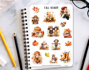 Fall Cat & A Pumpkin Planner Stickers, Fall Cat Planner Stickers, Cozy ...