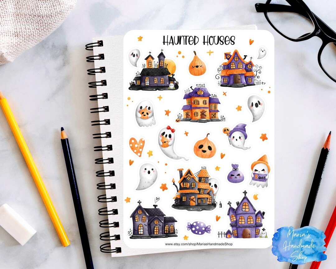 Haunted House Sticker Sheet, Haunted House and Ghost Stickers ...