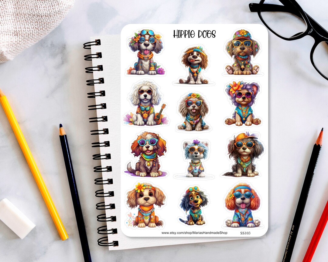 Dog Sticker Sheet Hippie Dogs Cute Dogs Planner Stickers - Etsy