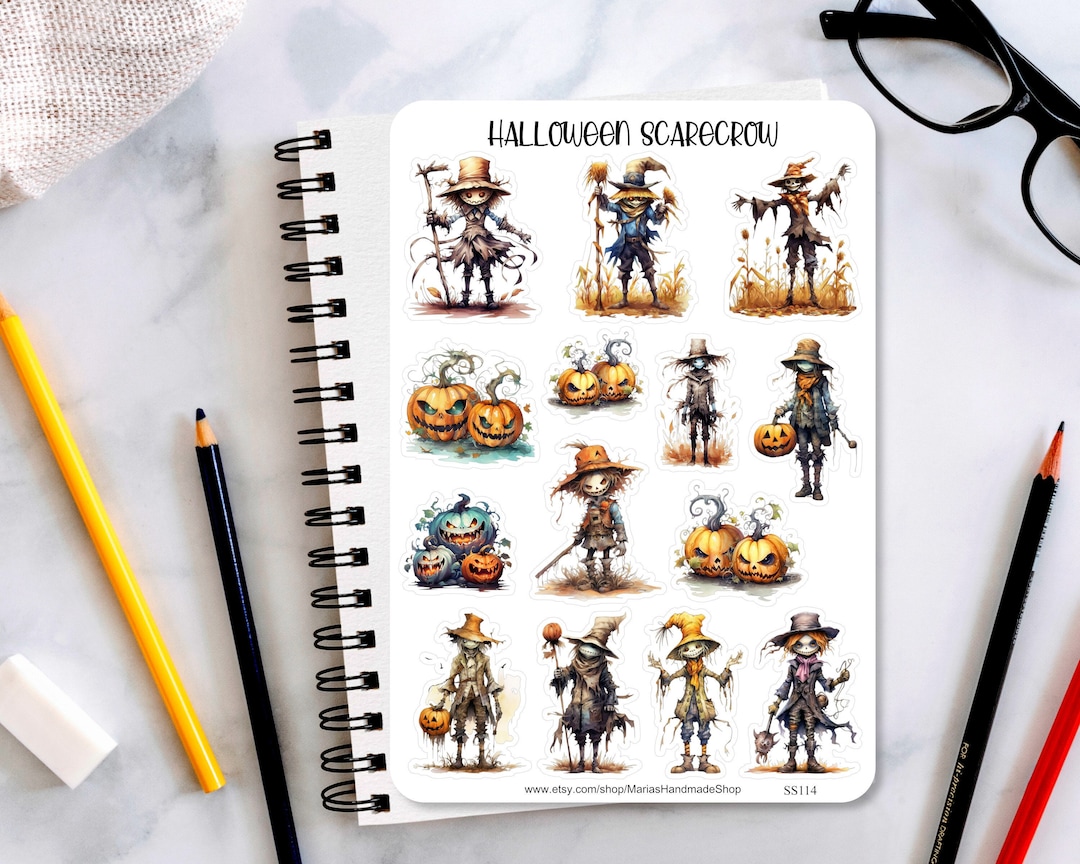 Halloween Scarecrow Sticker Sheet, Halloween Stickers, Scarecrow ...