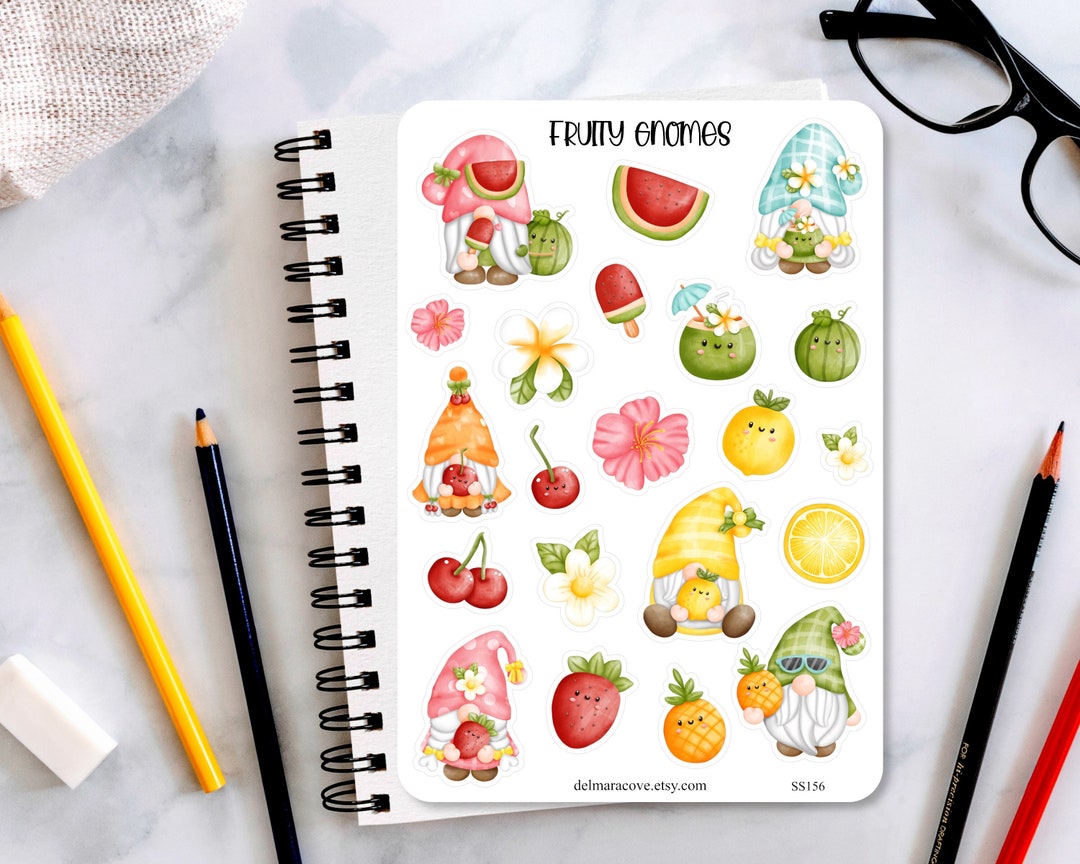 Fruit Gnome Sticker Sheet, Cute Gnome Stickers for Planner, Bullet ...