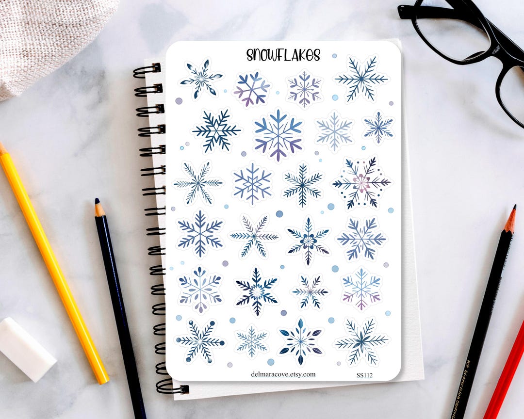 Snowflake Sticker Sheet, Winter Stickers for Journaling, Scrapbooking ...