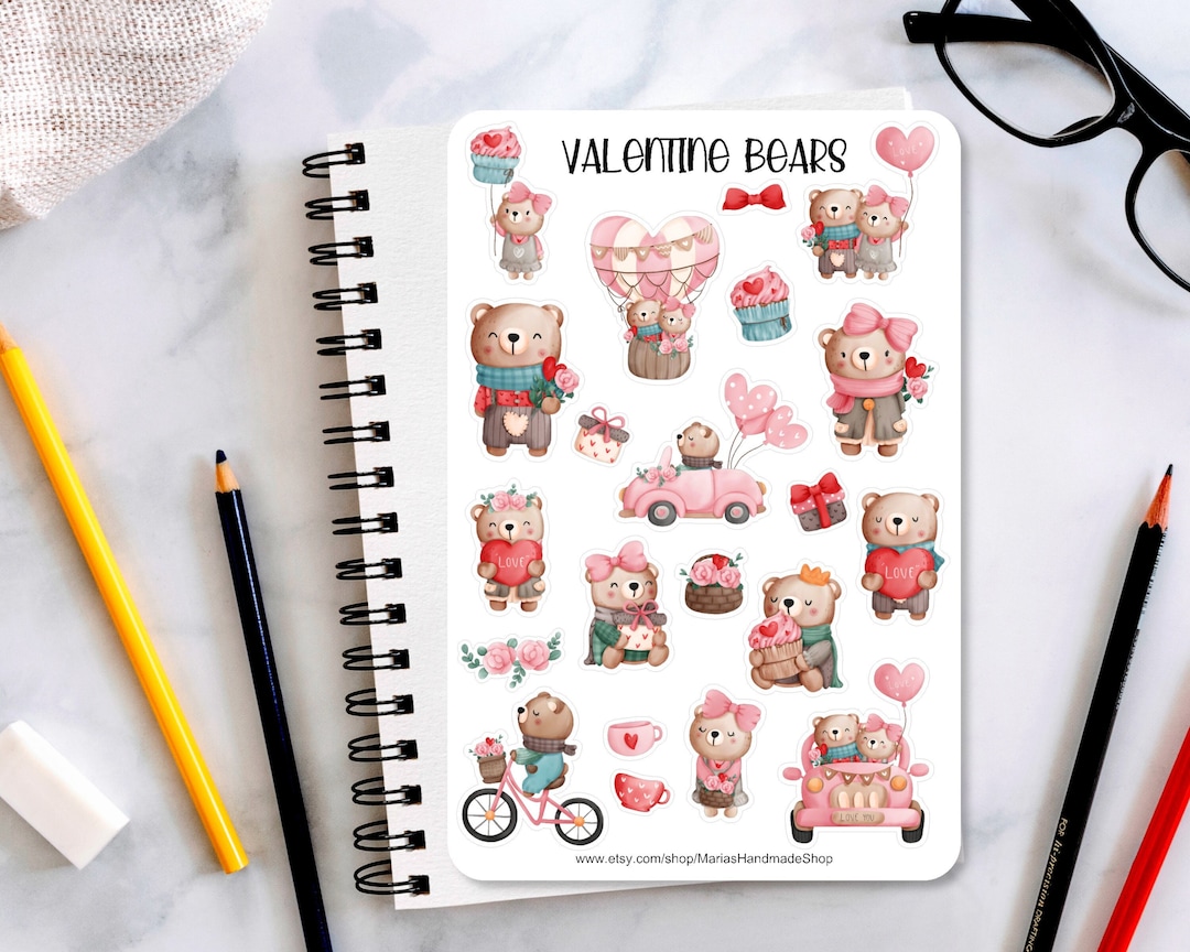 Teddy Bear Valentine's Day Sticker Sheet, Teddy Bear Stickers ...