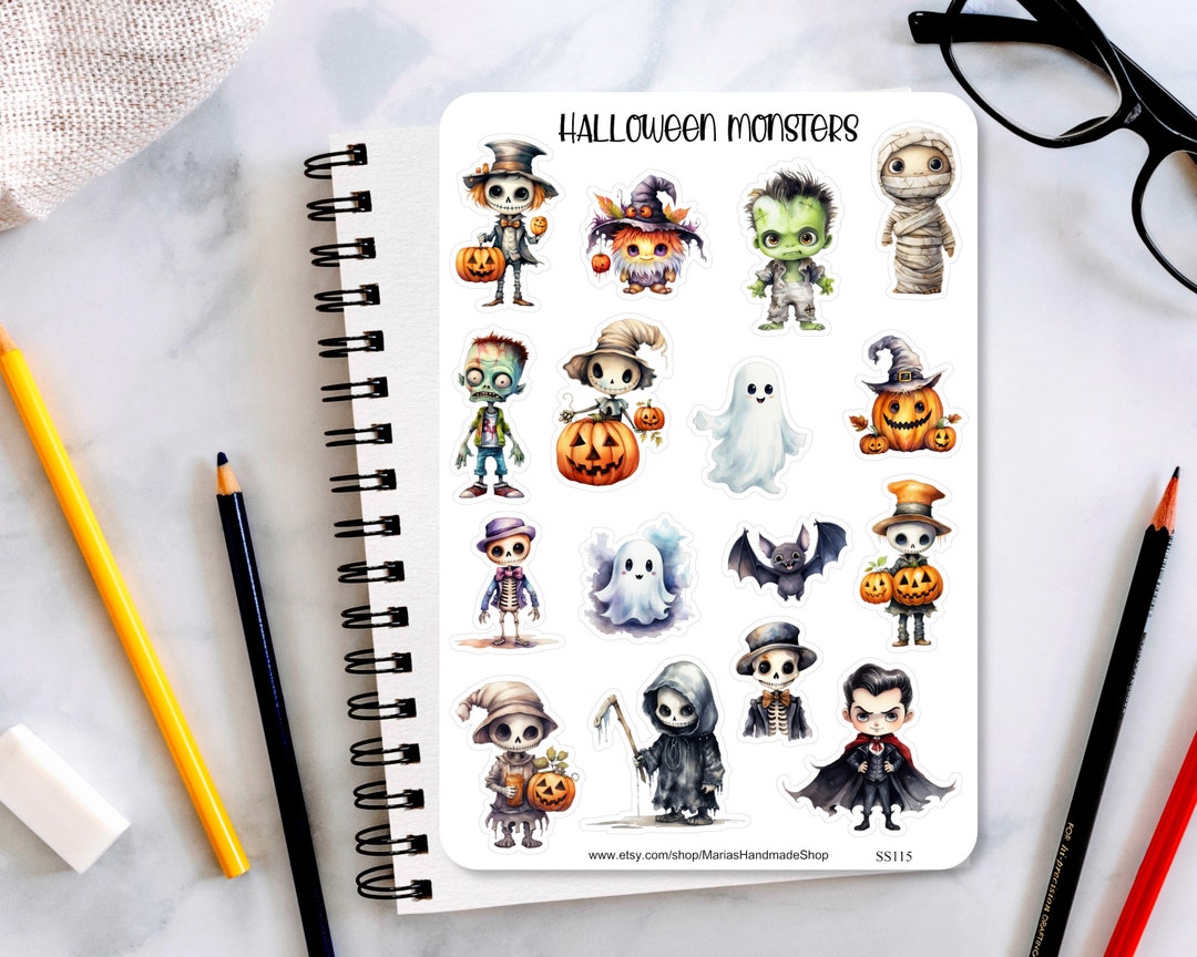 Halloween Monsters Sticker Sheet, Halloween Stickers, Monster Stickers ...