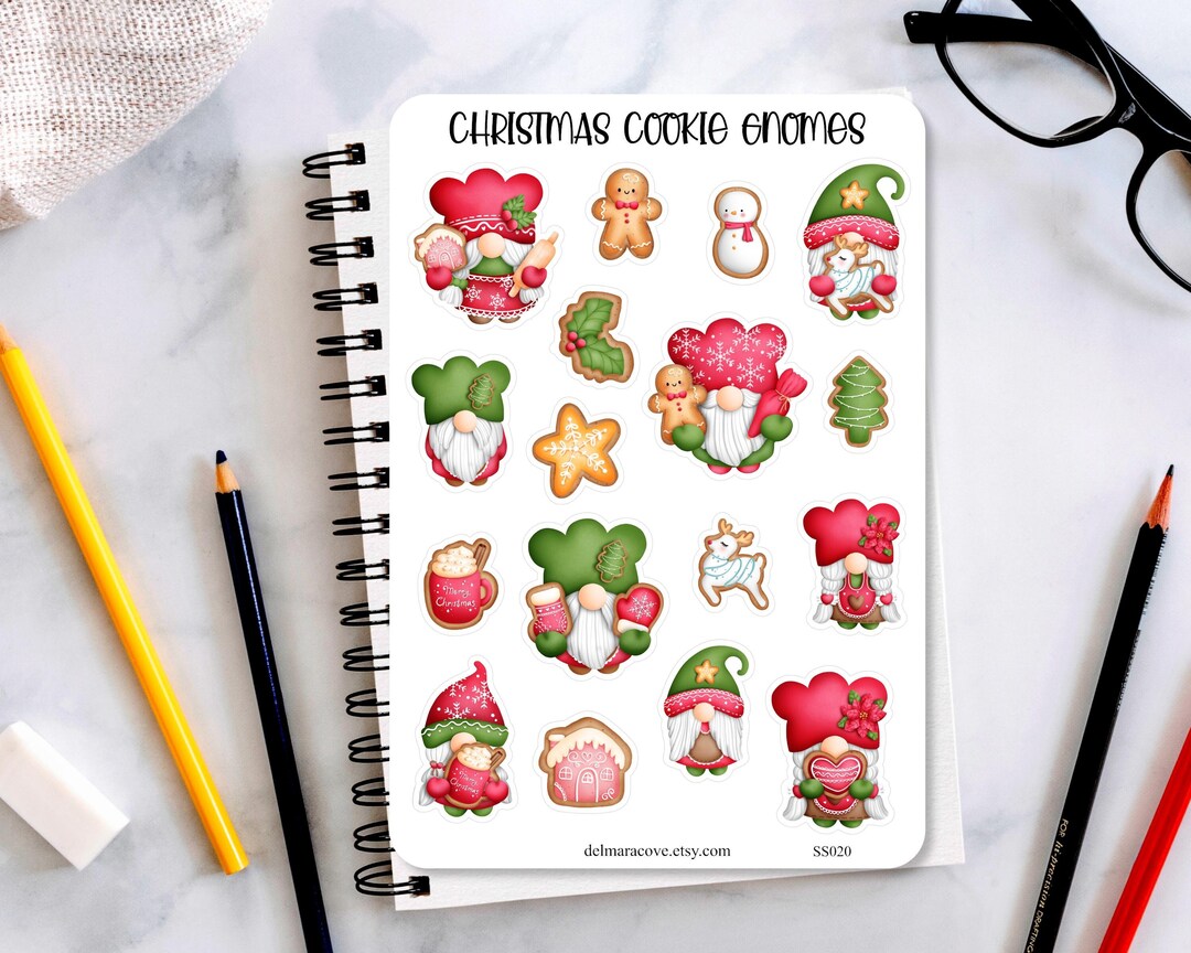 Christmas Cookies Gnome Sticker Sheet, Gnome Stickers, Christmas ...