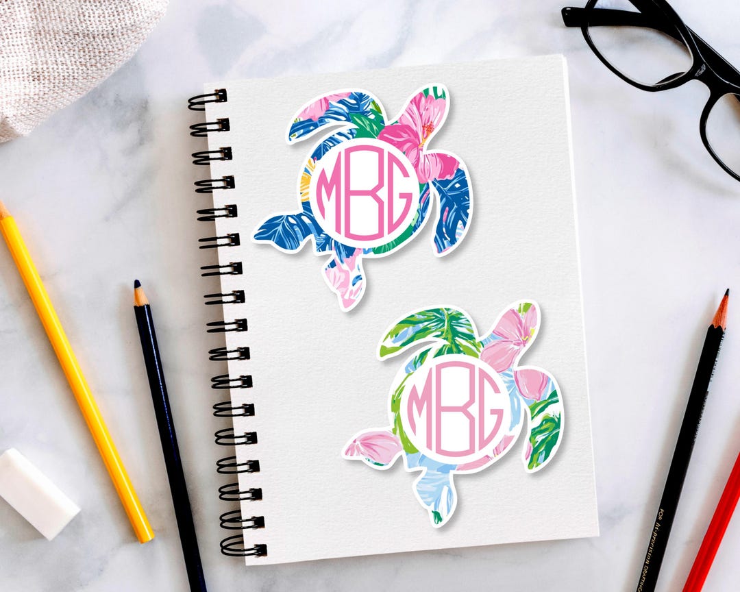 Custom Sea Turtle Monogram Sticker, Personalized Sea Turtle Sticker ...