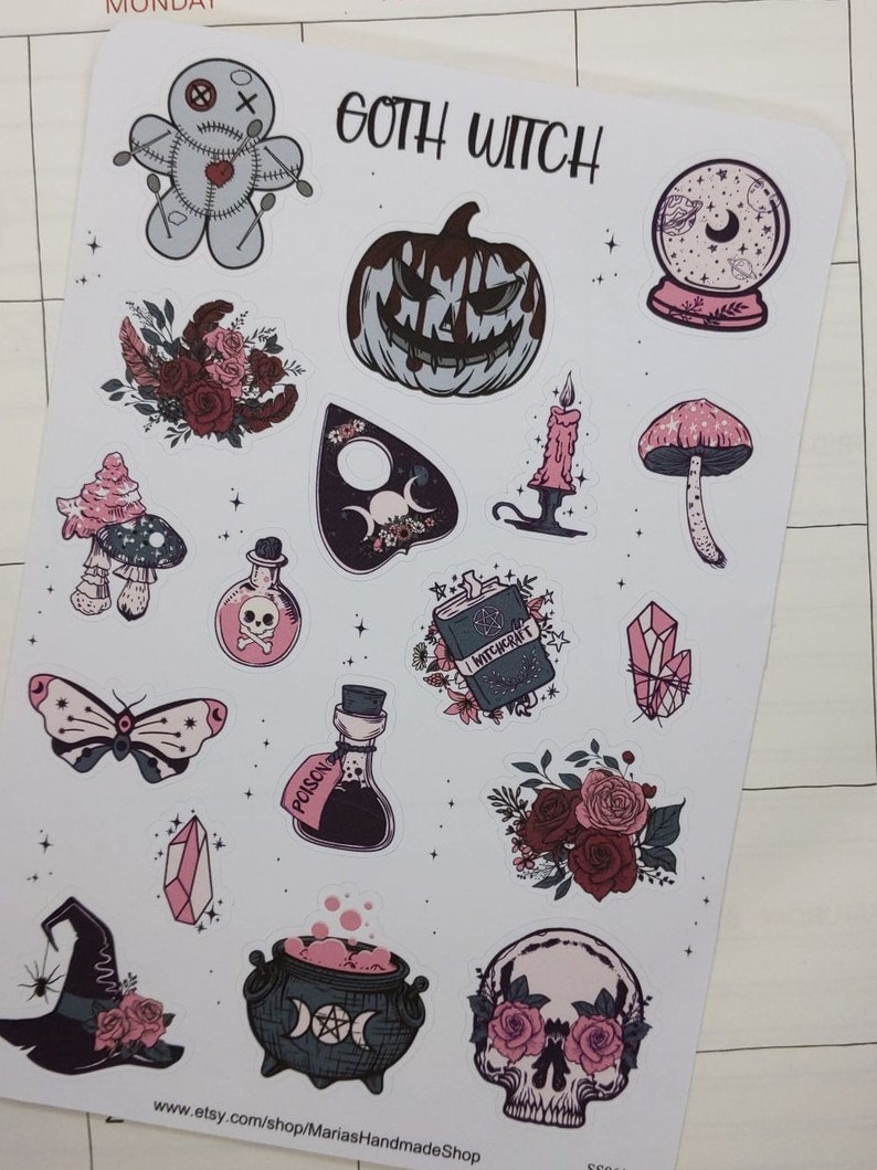 Halloween Goth Sticker Sheet, Goth Witch Stickers, Goth Sticker Sheet ...