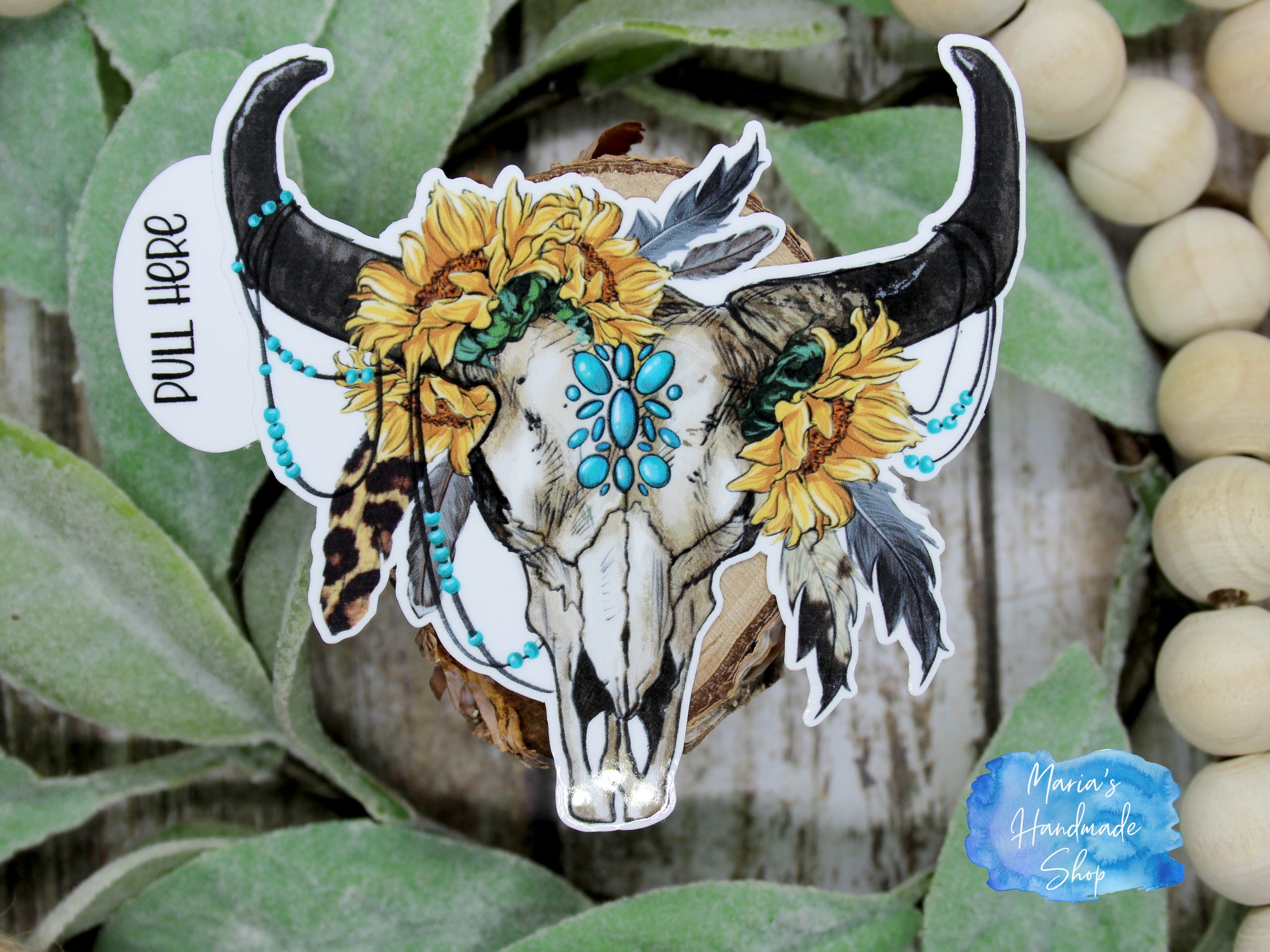 Sunflower Boho Bull Skull Sticker Bull Skull Sticker - Etsy