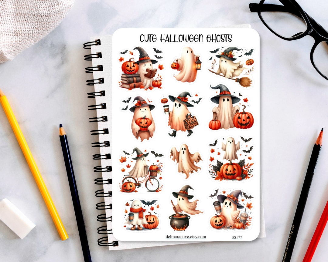 Cute Ghost Sticker Sheet, Halloween Ghost Stickers, Halloween Stickers ...