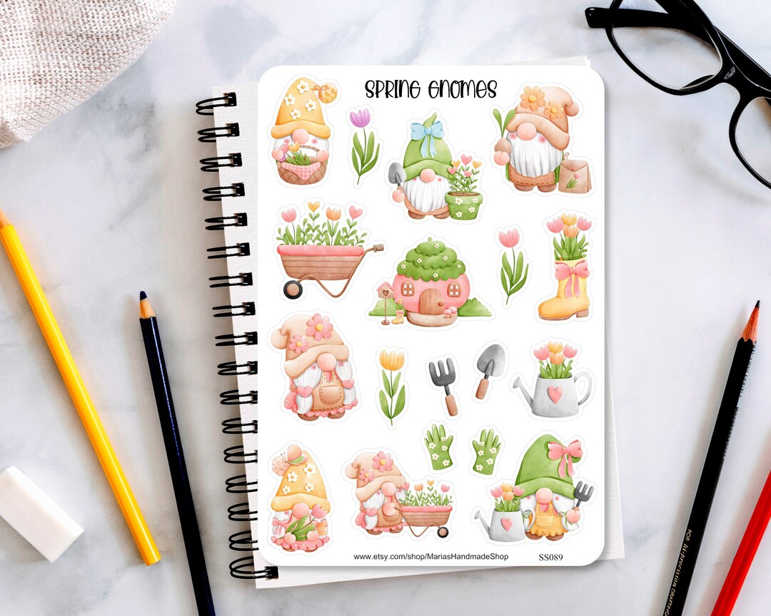 Spring Gnome Sticker Sheet, Garden Gnome Stickers, Gnome Sticker Sheet ...