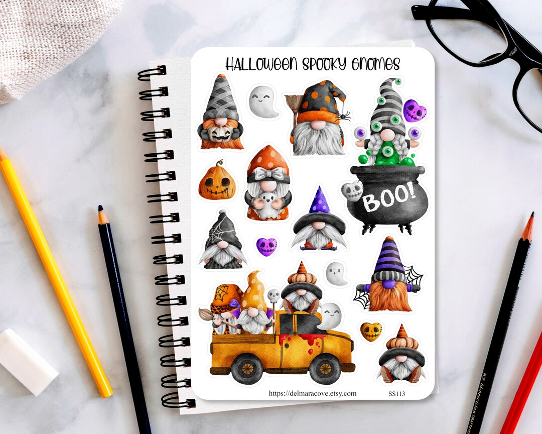 Halloween Spooky Gnomes Sticker Sheet, Cute Halloween, Gnome Stickers ...