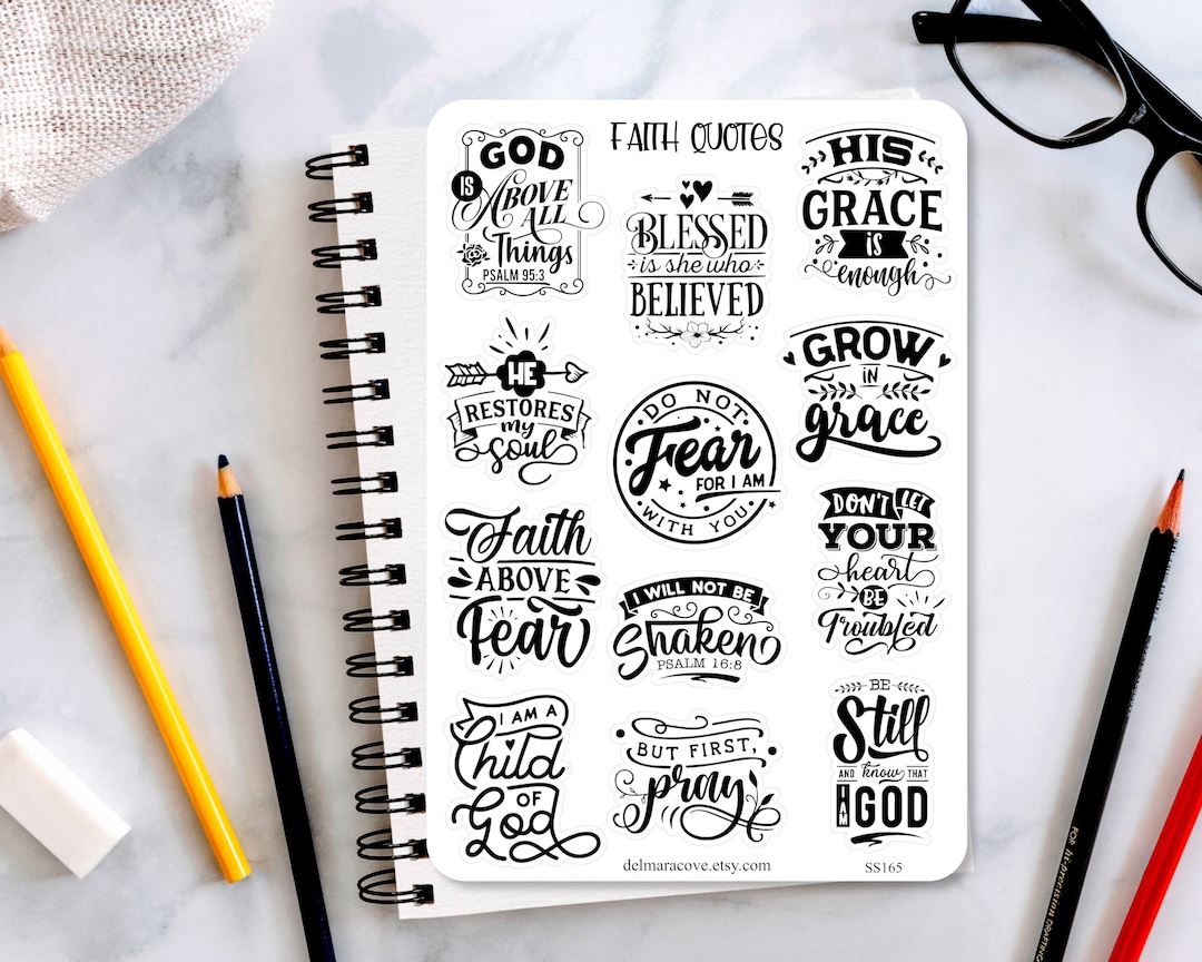 Faith Quote Sticker Sheet, Christian Religious Stickers, Bible Verse ...