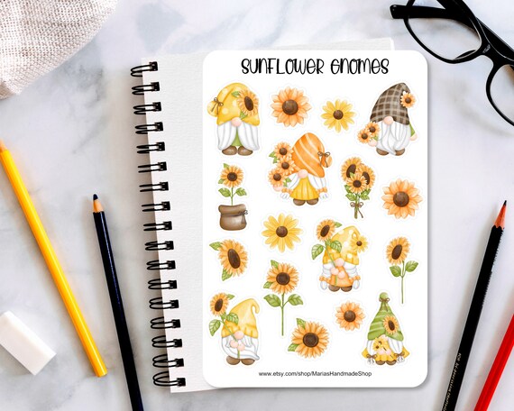 Sunflower Gnome Sticker Sheet Gnome Stickers Sunflower - Etsy
